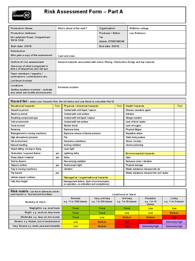 Risk Assessment Form - Part A: Hazard List | PDF | Explosive Material ...