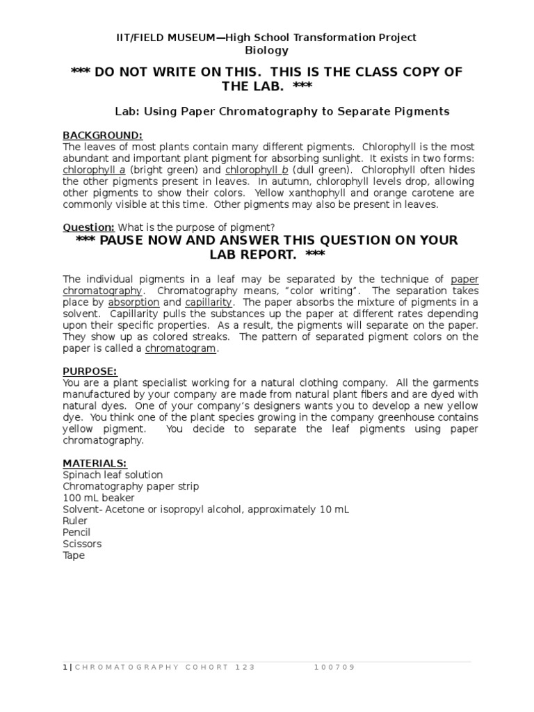 Paper Chromatography Lab Report | PDF | Pigment | Chlorophyll