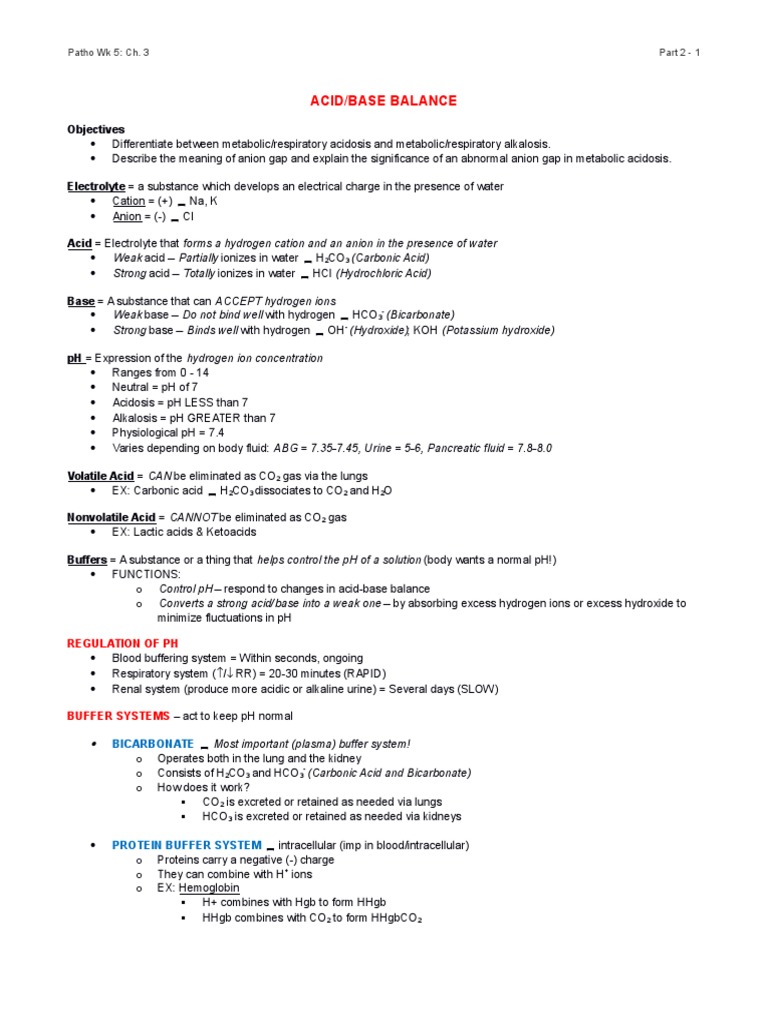 Acid Base Balance Pathophysiology Nursing | PDF | Bicarbonate | Buffer Solution
