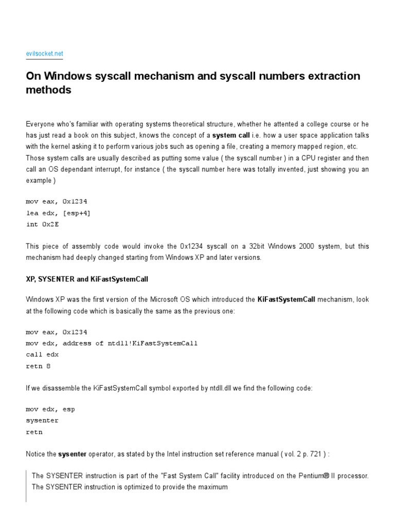 On Windows Syscall Mechanism and Syscall Numbers Extraction Methods ...