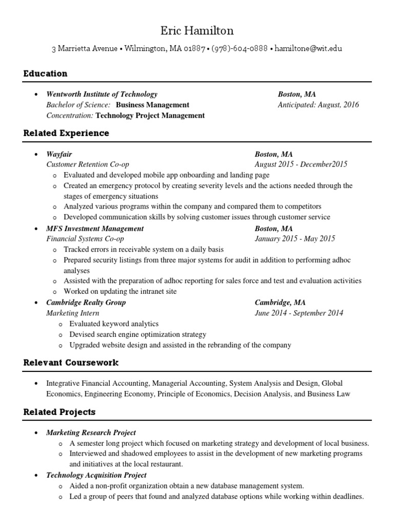 Eric Hamilton's Business Management Resume | PDF | Career & Growth ...