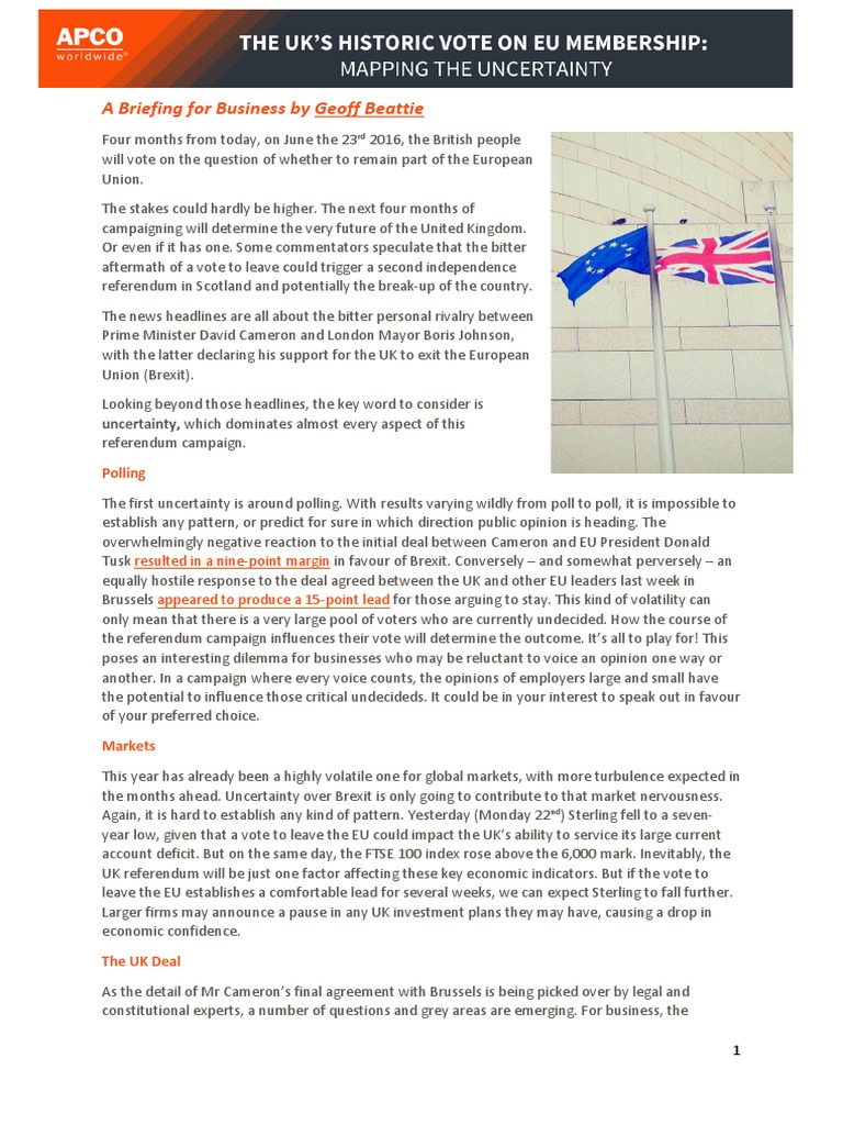 The UK's Historic Vote On EU Membership: Mapping The Uncertainty | PDF ...