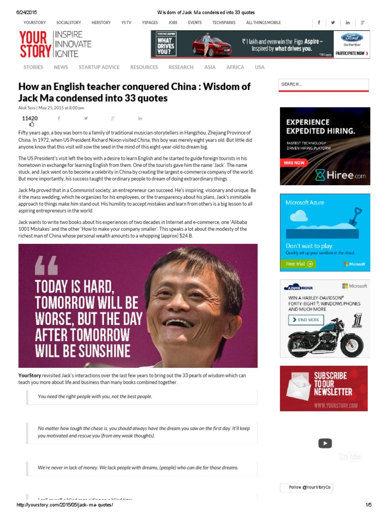 Wisdom of Jack Ma Condensed Into 33 Quotes PDF | PDF | Internet | Business