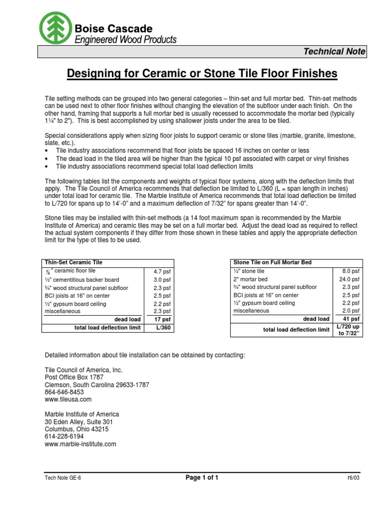 Tile Floor Deflection Limits Guide | PDF | Home & Garden | Science ...