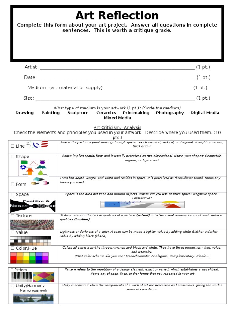 Personal Art Criticism Worksheet | PDF | Shape | Color