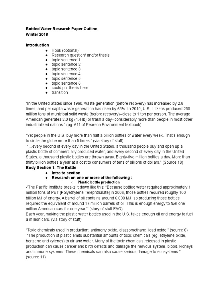 Bottled Water Research Paper Outline | PDF | Bottled Water | Recycling