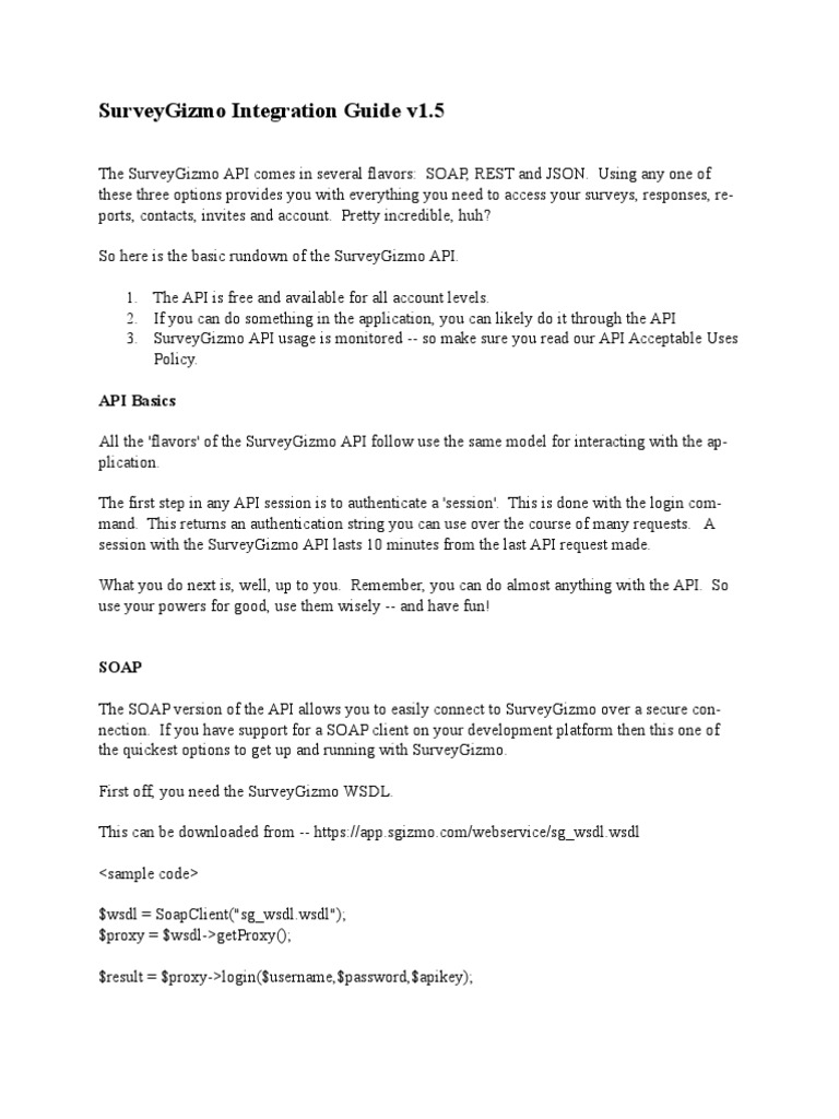 SurveyGizmo API Integration Guide | PDF | Application Programming Interface | Subroutine