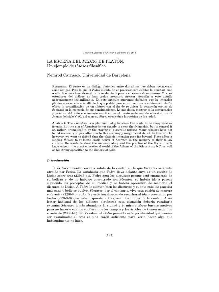 La Escena del Fedro de Platón | PDF | Sócrates | Platón