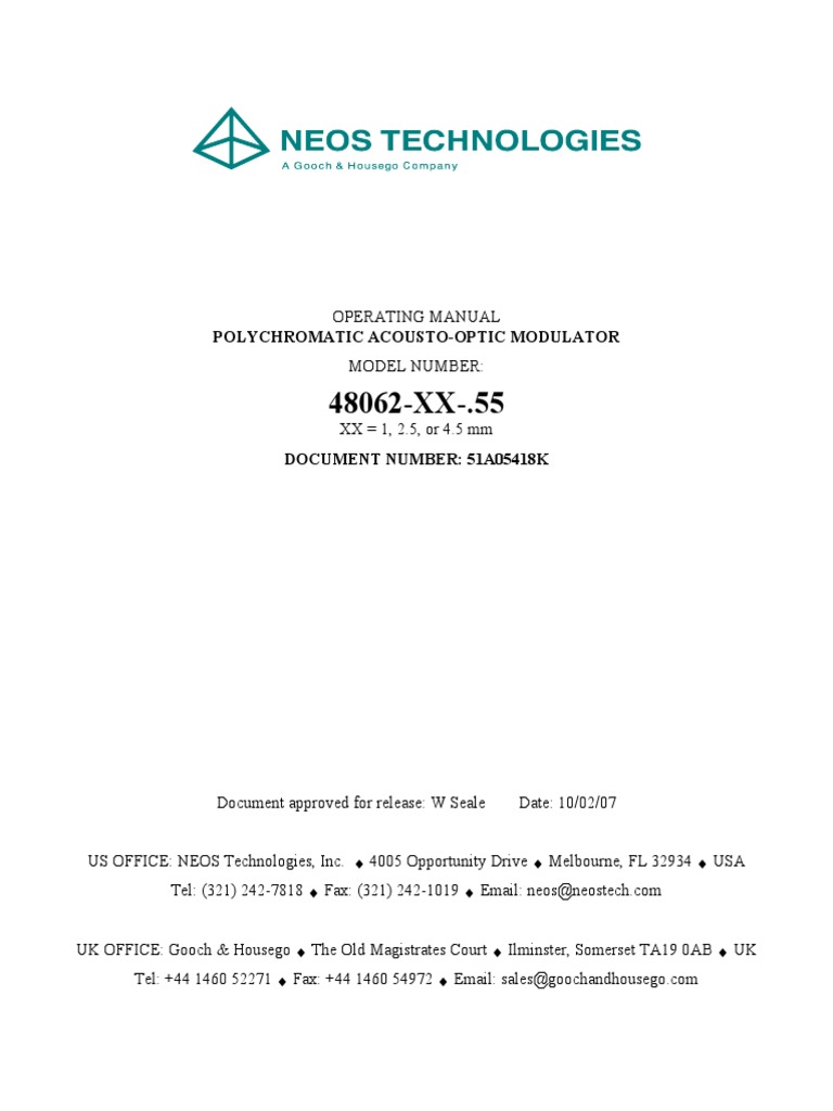 PCAOM Operating Manual 48062-XX-.55 | PDF | Wavelength ...