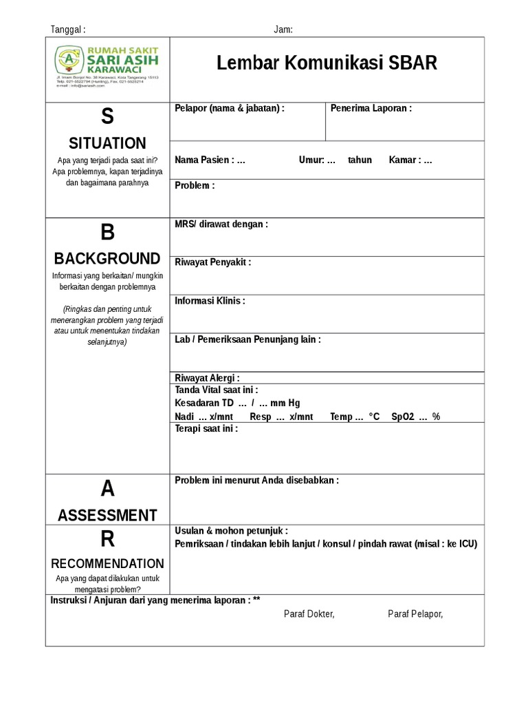 Lembar Komunikasi SBAR