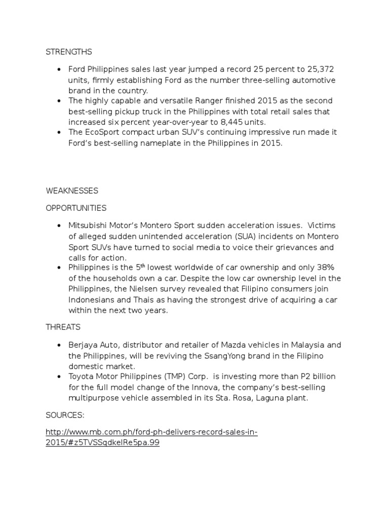 Swot | PDF | Ford Motor Company | Car
