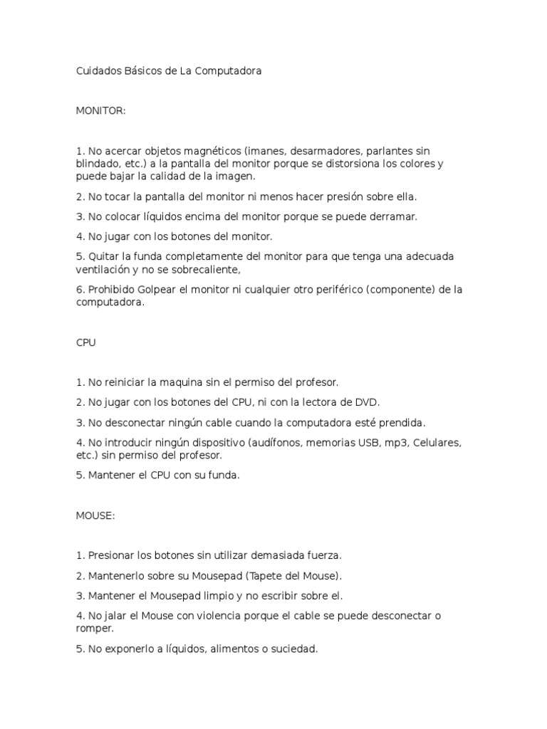 Cuidados Básicos de La Computadora | PDF