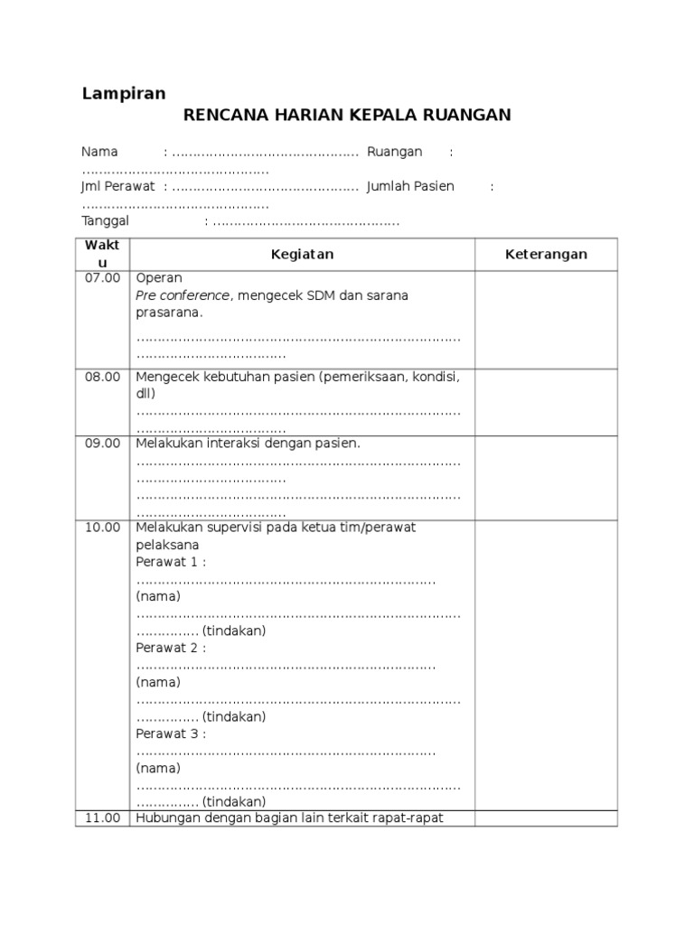 Rencana Harian Kepala Ruangan | PDF