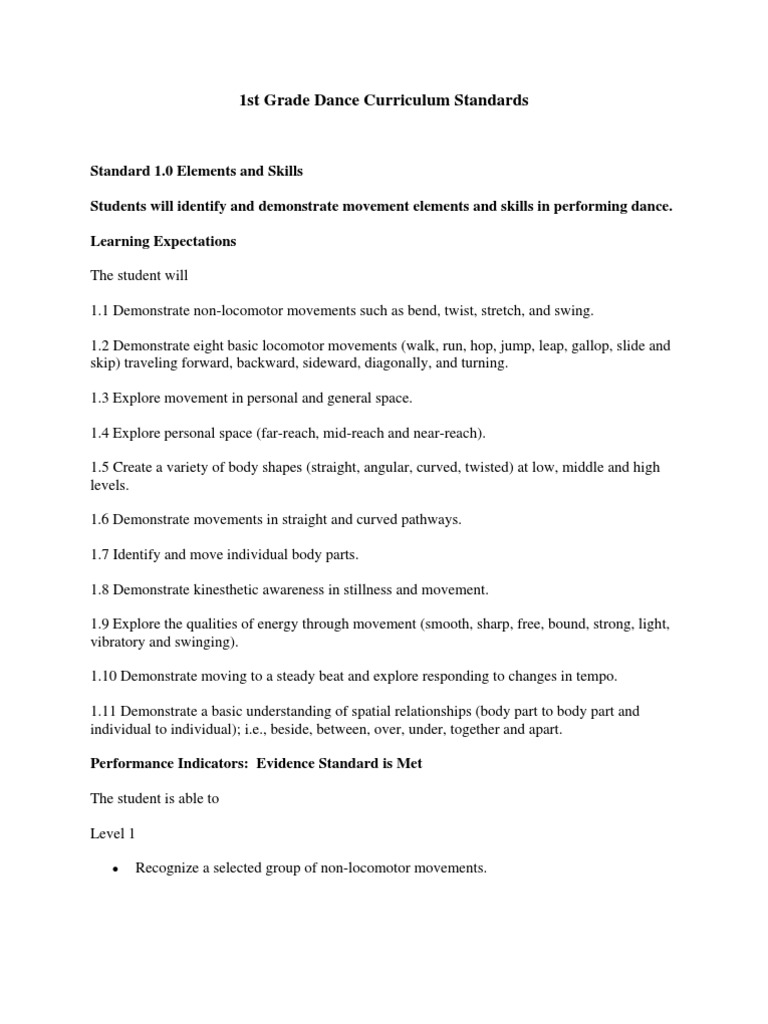 1st Grade Dance Curriculum Standards | PDF | Dances | Folklore
