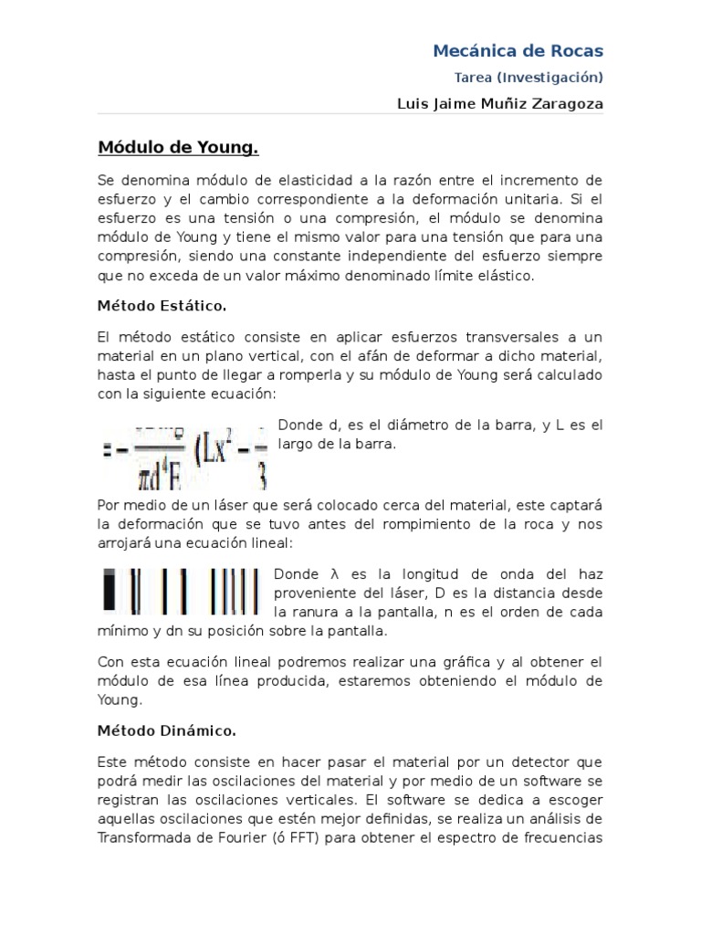 Módulo de Young, Tabla E vs v, Resistencia de Las Rocas | PDF | El ...