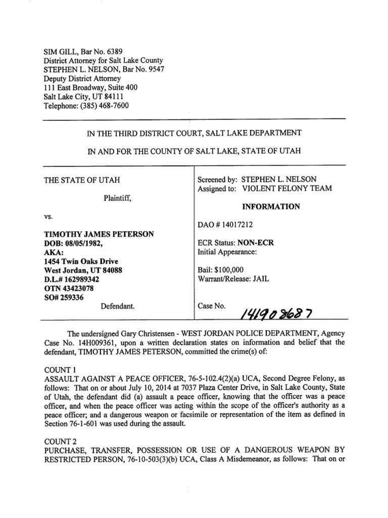 Original Timothy James Peterson Charging Documents | PDF