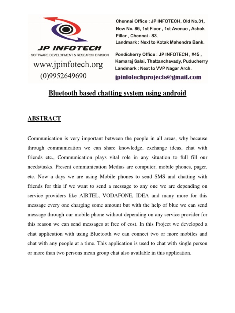 2745JPA004 - Bluetooth Based Chatting System Using Android PDF | PDF | Bluetooth | Network Socket