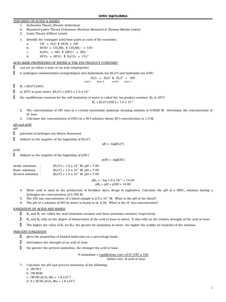 Ionic Equilibria | PDF | Acid | Ph