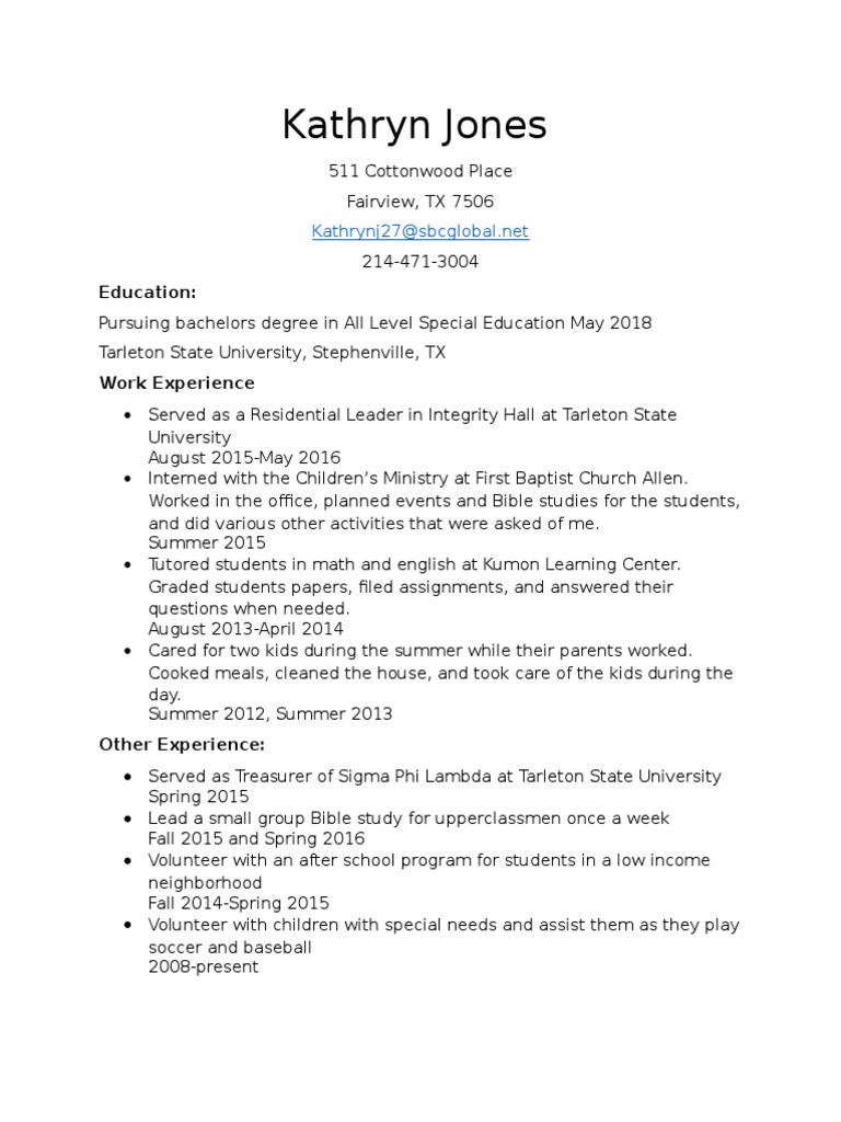 Kathryn Jones: Special Education Resume | PDF