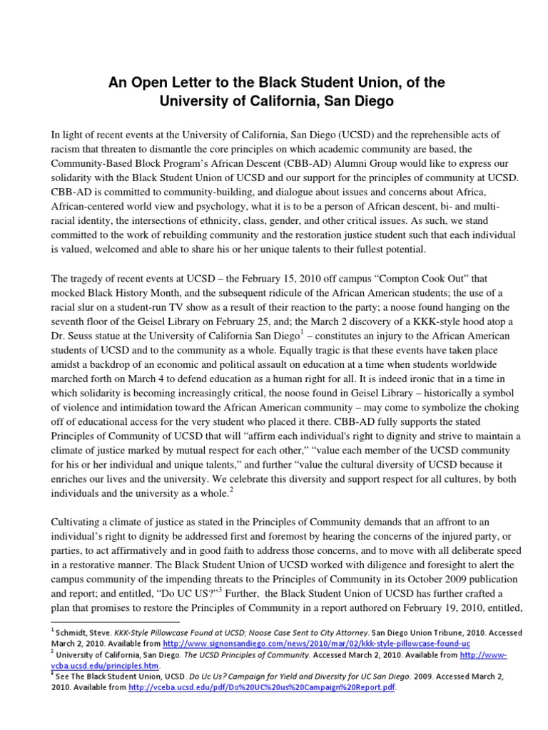 BSU Solidarity Letter | PDF | Cultural Diversity | Justice