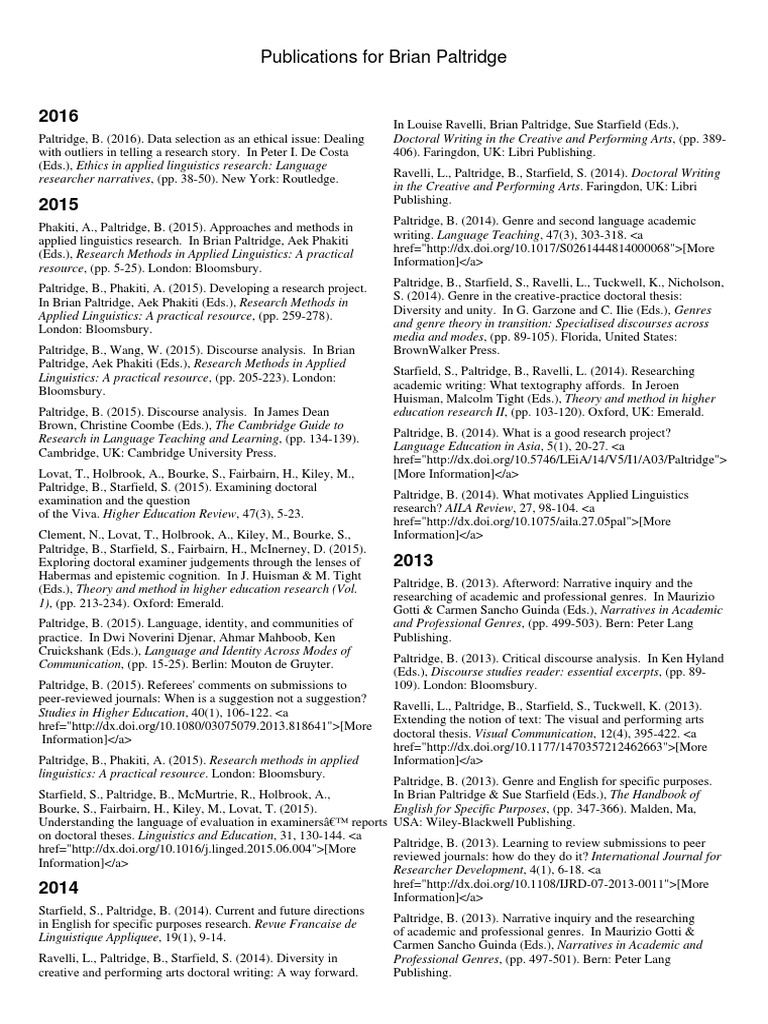 Brian - Paltridge Publications | PDF | Thesis | English As A Second Or ...