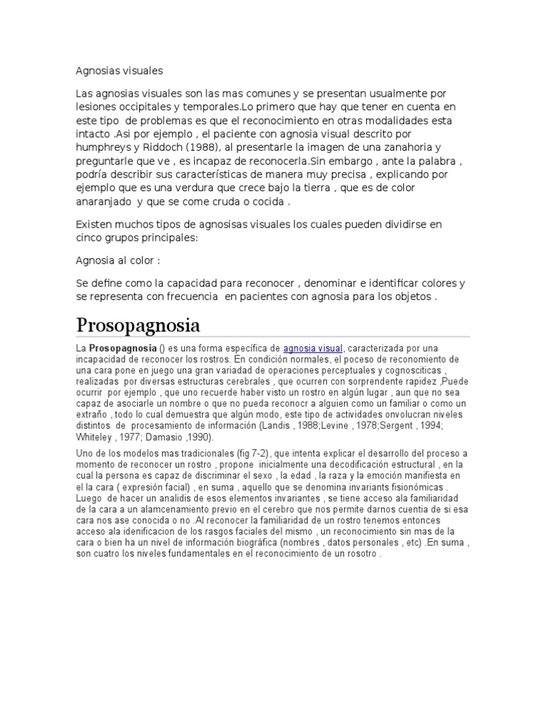 Agnosias Visuales | PDF | Color | Sistema nervioso
