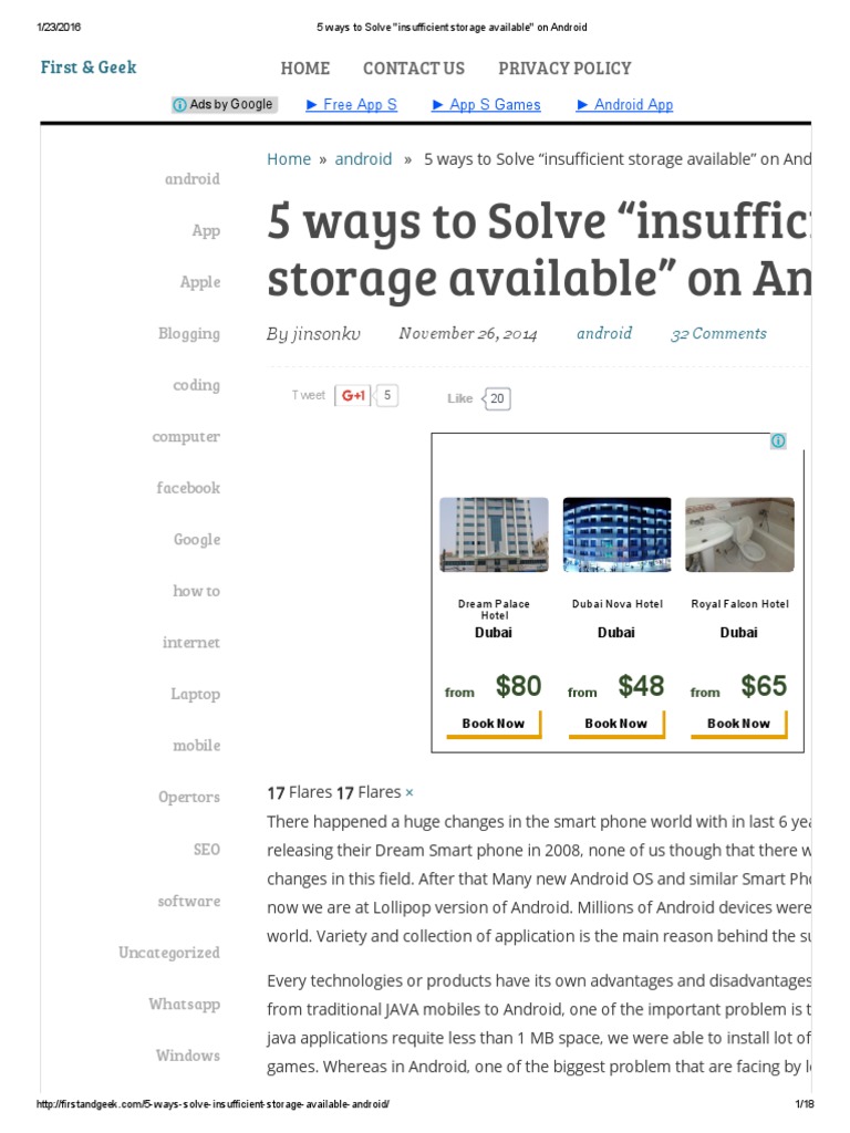 5 Ways To Solve - Insufficient Storage Available - On Android | PDF ...