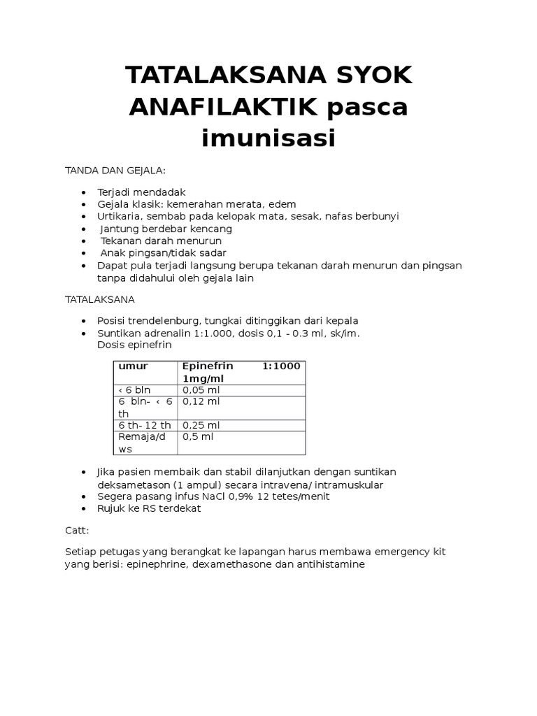 Tatalaksana Syok Anafilaktik Anak | PDF