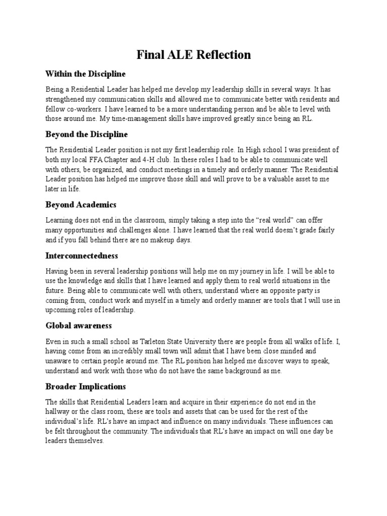 Final Ale Reflection | PDF | Career & Growth | Self-Improvement