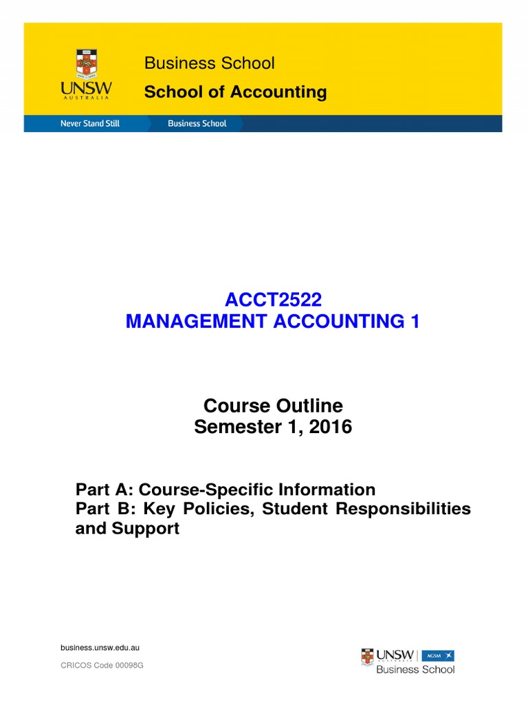 ACCT2522 Management Accounting 1 Course Outline S1 2016 | PDF | Test ...