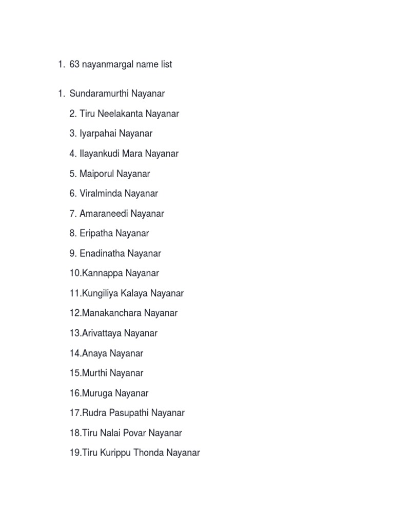 63 Nayanmargal Saints List | PDF | Bhakti Movement