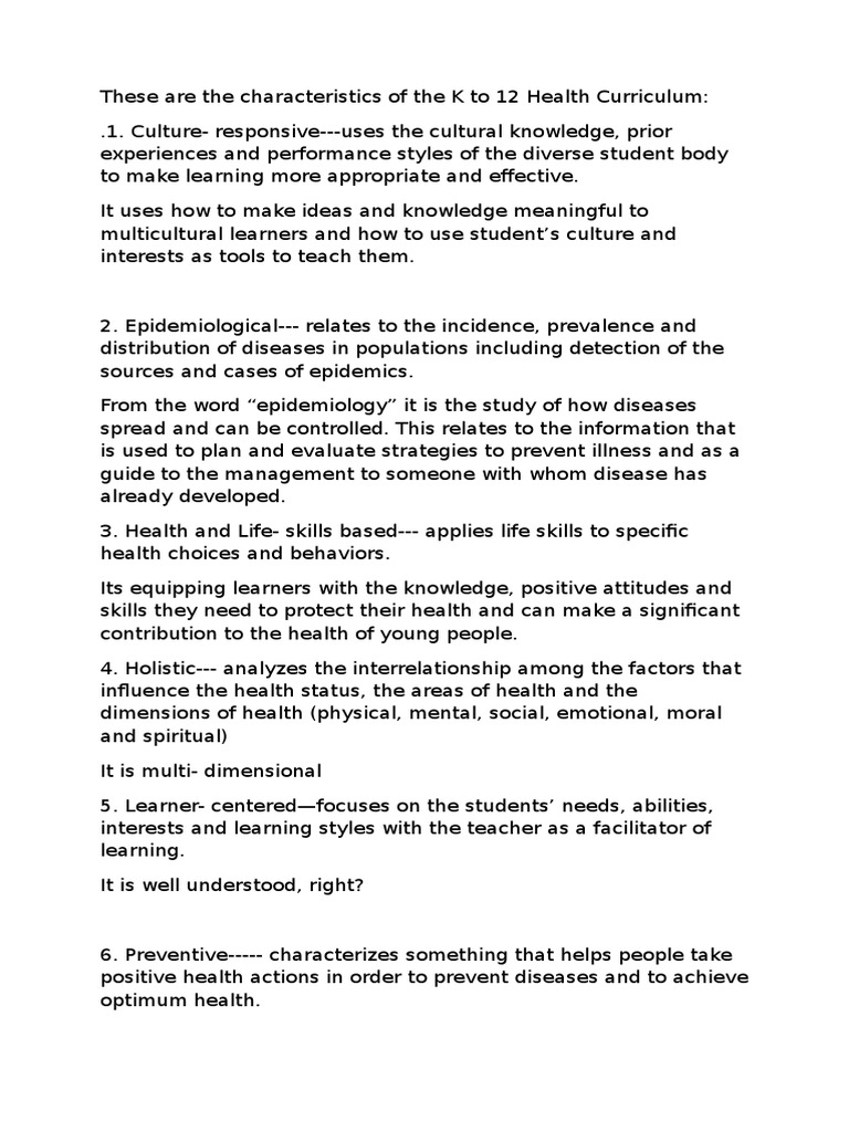 K to 12 Health Curriculum Characteristics | PDF | Competence (Human ...