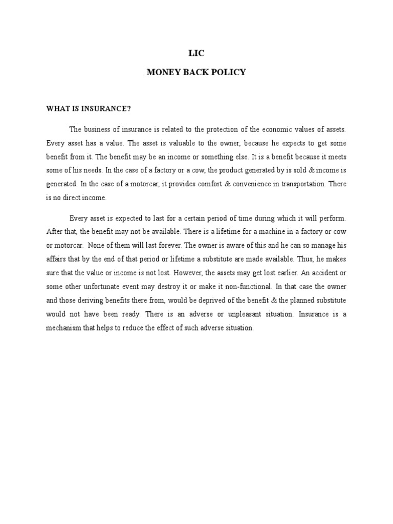 Money Back Policy | PDF | Insurance | Financial Services