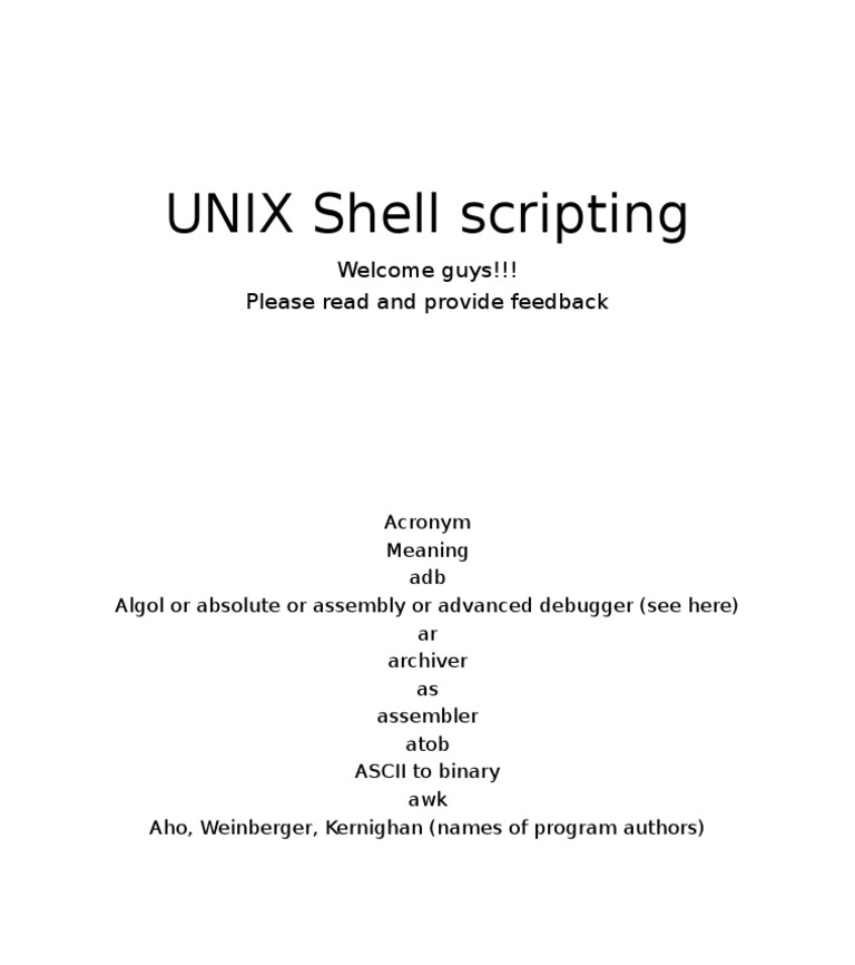 UNIX Shell Scripting Acronyms Guide | PDF