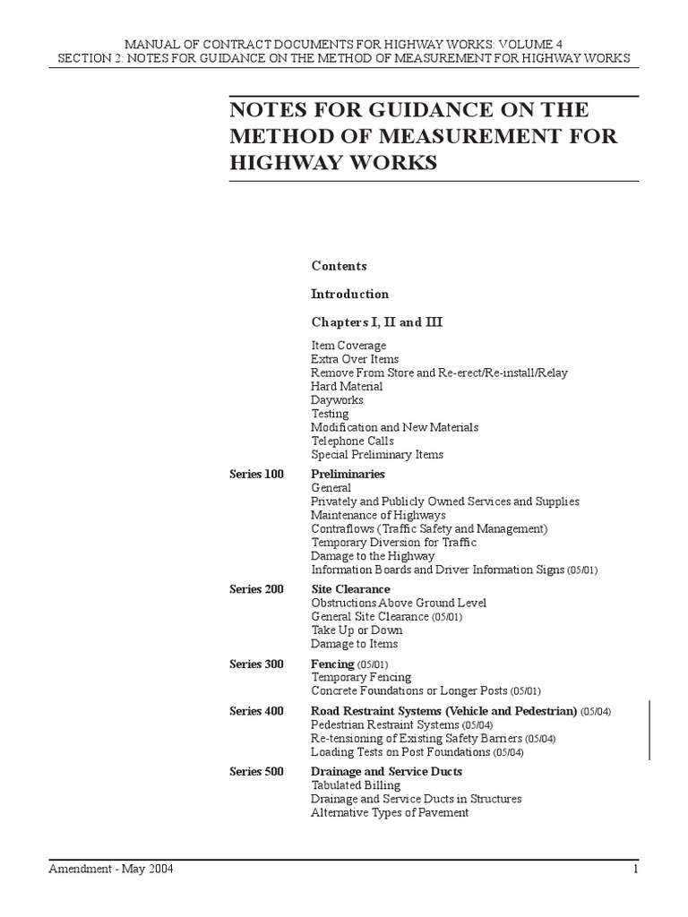Notes for Guidance on the Method of Measurement for Highway Works | PDF ...