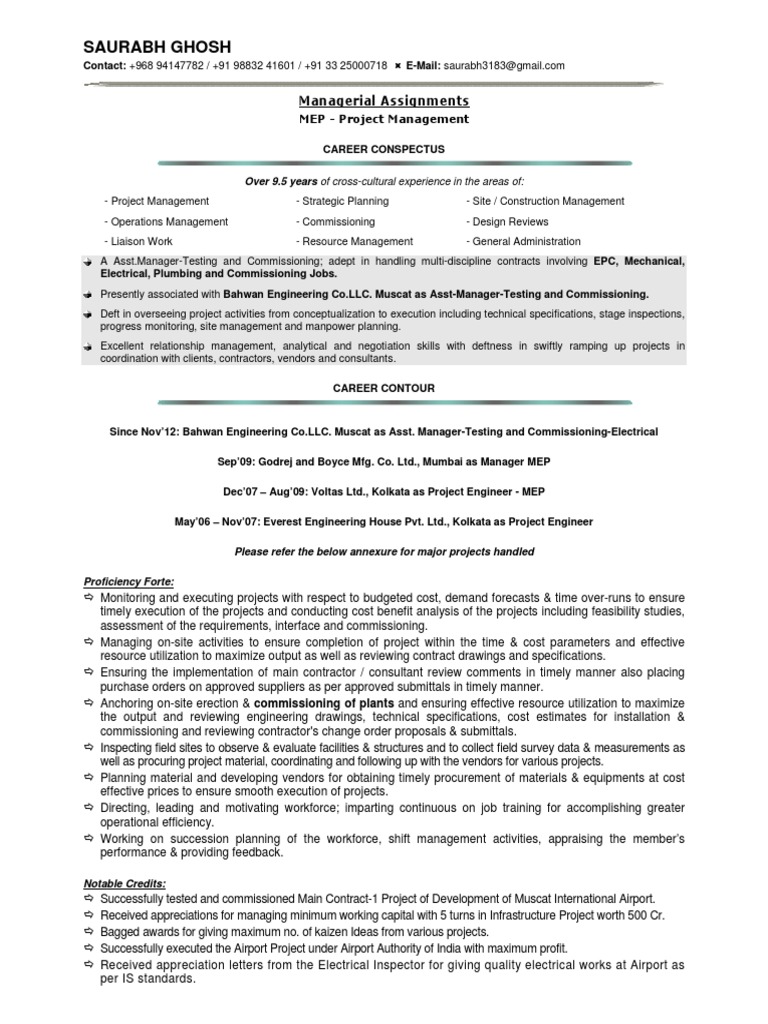 Resume Saurabh Ghosh | PDF | Electrical Substation | Electrical Wiring
