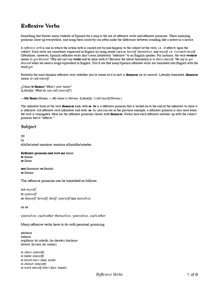 Reflexive Verbs - Spanish Ejercicios | PDF | Spanish Language | Style ...