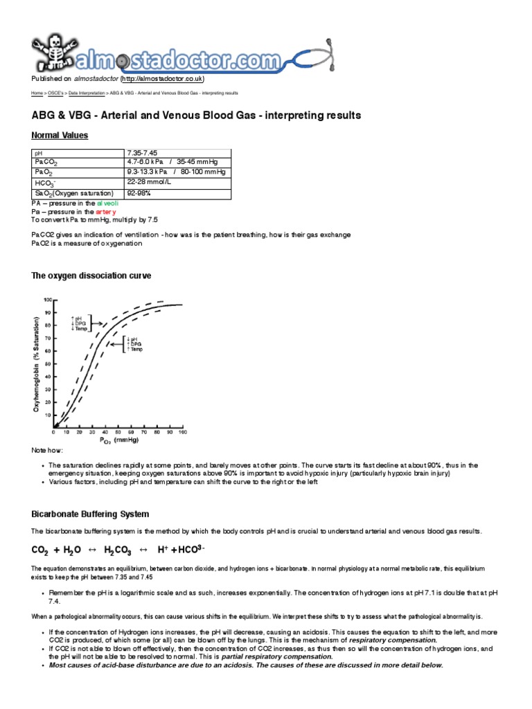 ABG & VBG - Arterial and Venous Blood Gas - Interpreting Results | PDF ...