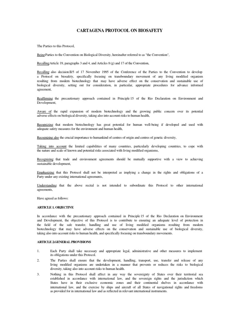 Cartagena Protocol Complete | PDF | Treaty | Business