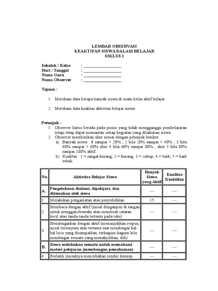 Contoh Format Serta Pengisian Lembar Observasi Dan Jurnal Budi Mulyana ... Contoh Format Serta Pengisian Lembar Observasi Dan Jurnal Budi Mulyana ...