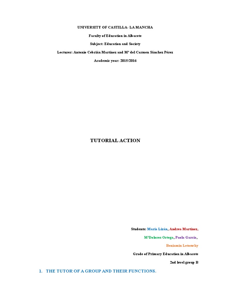Tutorial Action - Completed Word | PDF | Tutor | Social Skills