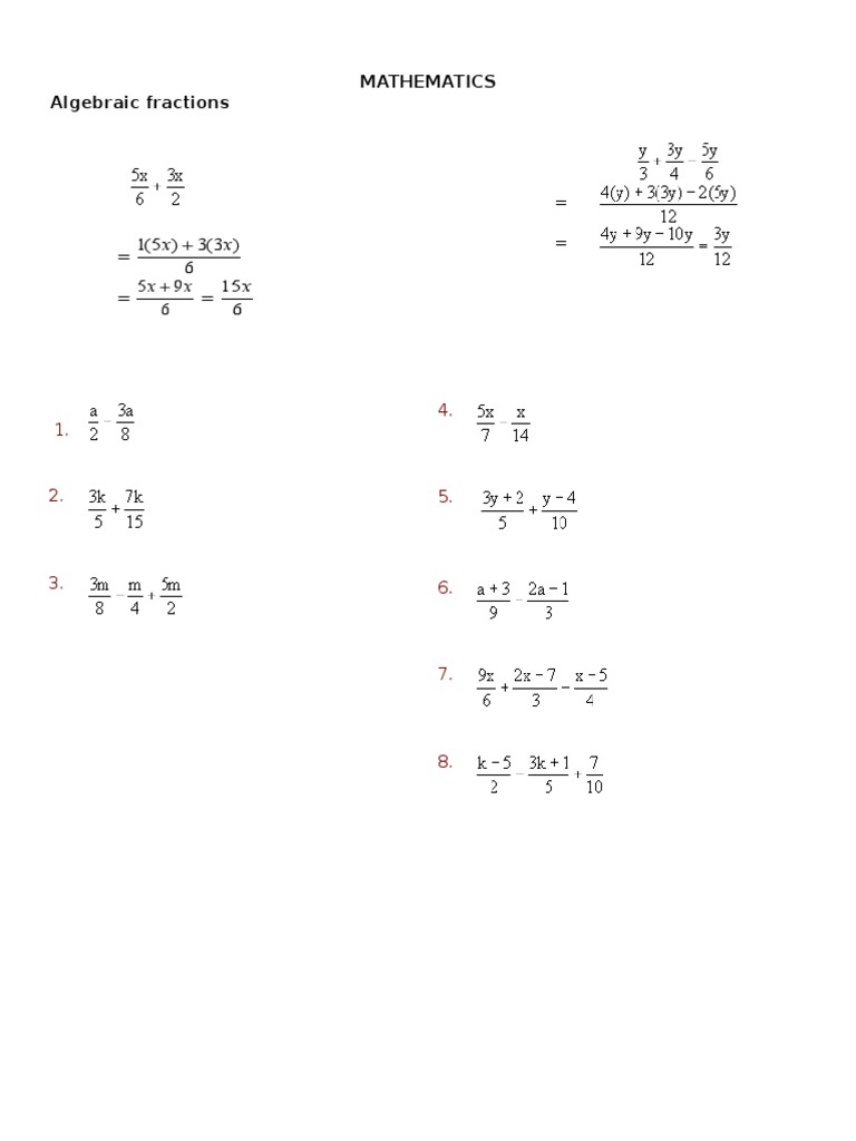 Algebraic Fractions | PDF