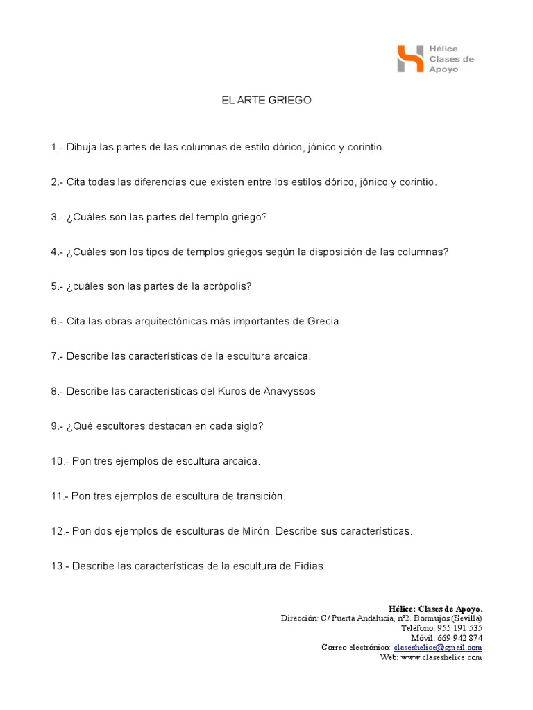 Ejercicios Arte Griego | PDF