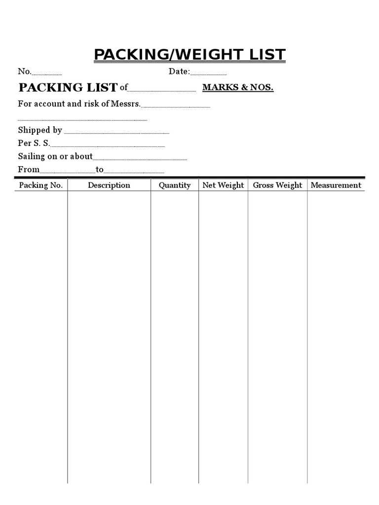 Packing/Weight List | PDF | History