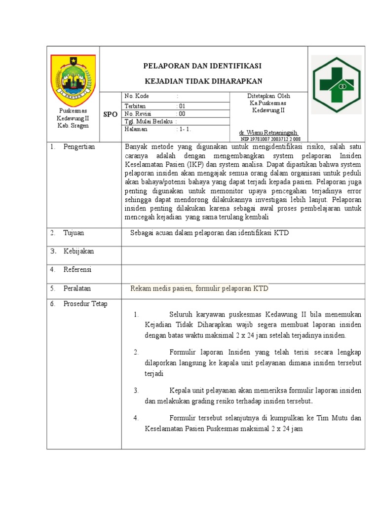 Sop Pelaporan KTD | PDF