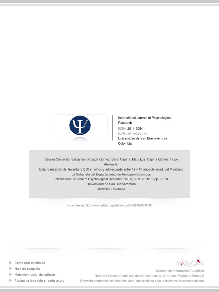 Estandarizacion CDI Cuestionario de Depresión Infantil | Descargar ...