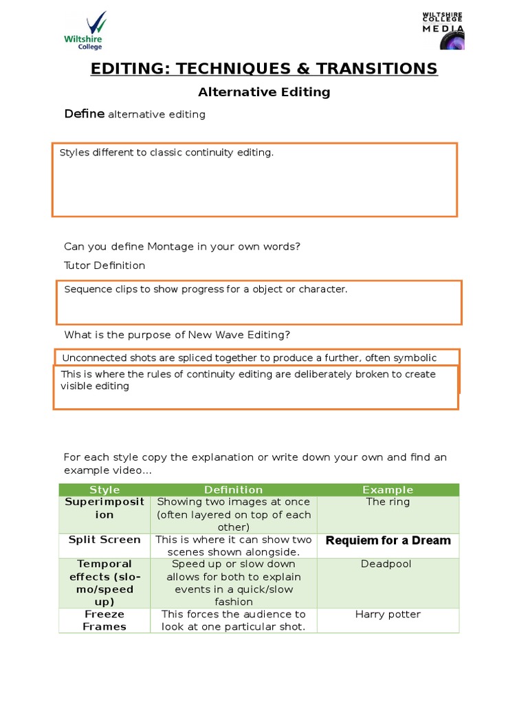 Editing Techniques and Transitions - Alternative Editing | PDF | Art