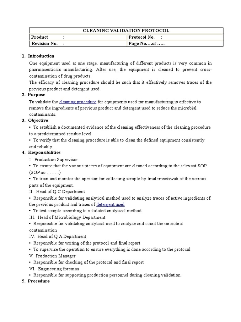 Cleaning Validation Protocol | PDF | Purified Water | Wellness