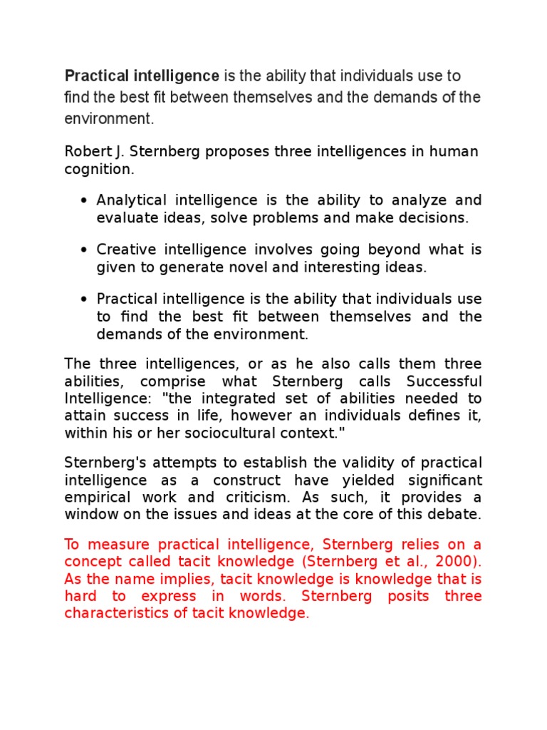 Practical Intelligence | PDF | Intelligence | Creativity