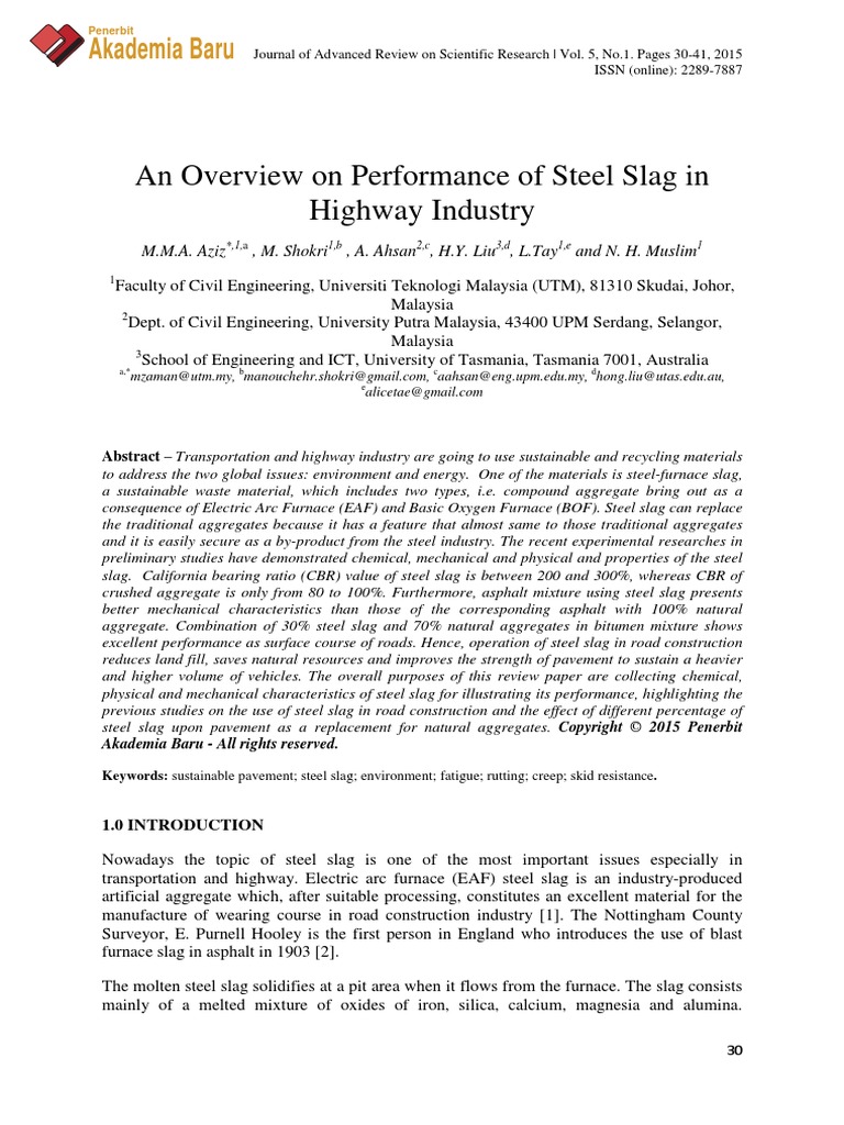 An Overview On Performance of Steel Slag in Highway Industry | PDF ...